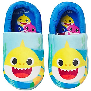Nickelodeon Plush Fuzzy Slippers, Non-Skid Sole (Toddler/Kid, Boys' Baby Shark Blue, 11-12 Little