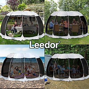Leedor 15'x15' Pop Up Screen House Tent with Netting, 1-Person Setup Pop Up Gazebo Instant Portable Outdoor Canopy Tent UPF 50+ Roof Sun Shelter & Carry Bag for Backyard Outside Activities (Gray)