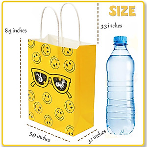 WCOSAM Two Cool Dude Smile-Themed Party Favor Gift Bags, Two Cool Second Birthday Party Goodie Paper Bags for Yellow Black Lightening Checkered Theme Party Decor (16 PCS)