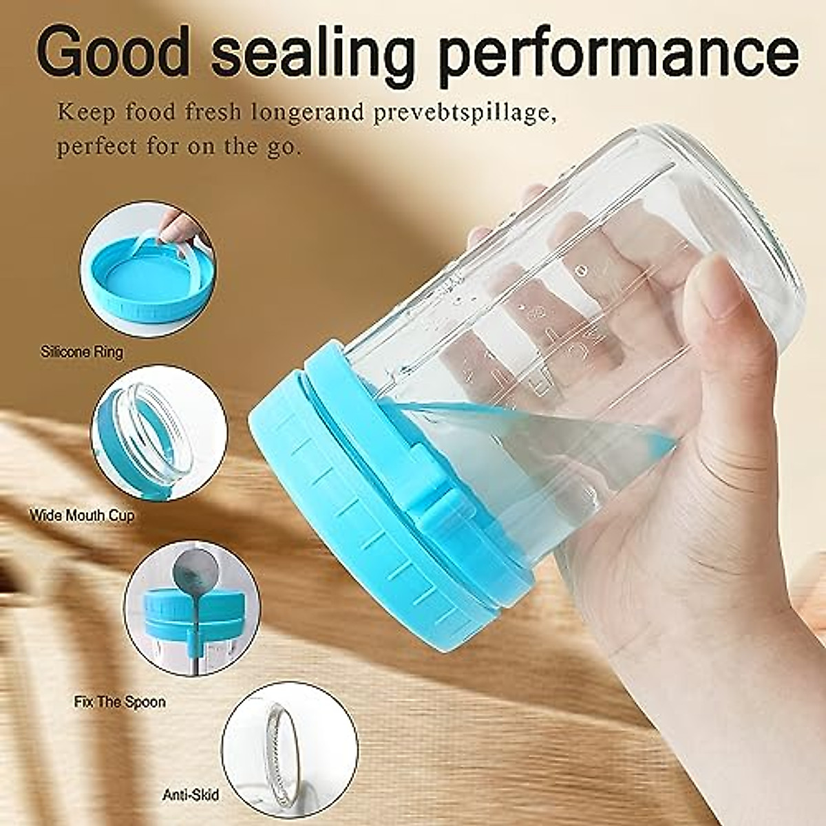 Seffora Overnight Oats Containers with Lids and Spoons,6 Pack 16oz Mason Oatmeal Container Jar with Airtight Lids, Large Capacity for Yogurt Chid Pudding Meal Prep Containers