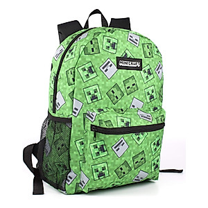 Minecraft Backpack Creeper 4 Piece Kids Green School Rucksack Set