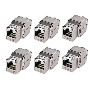 Cable Matters UL Listed 10Gbps 6-Pack RJ45 Shielded Cat6A / Cat6 Keystone Jack with Integrated Shutter