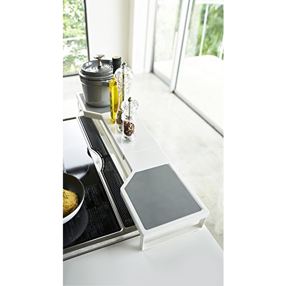 Yamazaki Home Expandable Stovetop Rack, 31.5 in L x 22 lb Capacity, Steel and Silicone