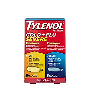 Tylenol Cold + Flu Severe Day & Night Caplets for Fever, Pain, Cough & Congestion Relief, 24 Count