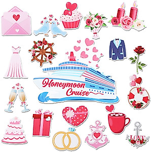 Oudain 19 Pcs Honeymoon Cruise Door Decorations Wedding Cruise Door Magnets Honeymoon Cruise Sign Wedding Car Magnets Cruise Ship Magnets for Honeymoon Anniversary Wedding Carnival Cruise Party Decor