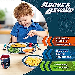 Octonauts 5 Pcs Mealtime Divided Plate Feeding Set for Kids & Toddlers-Explorer- Includes Multi-Compartment Plate, Bowl, Cup, Fork & Spoon Utensils-Durable, Dishwasher Safe, BPA Free