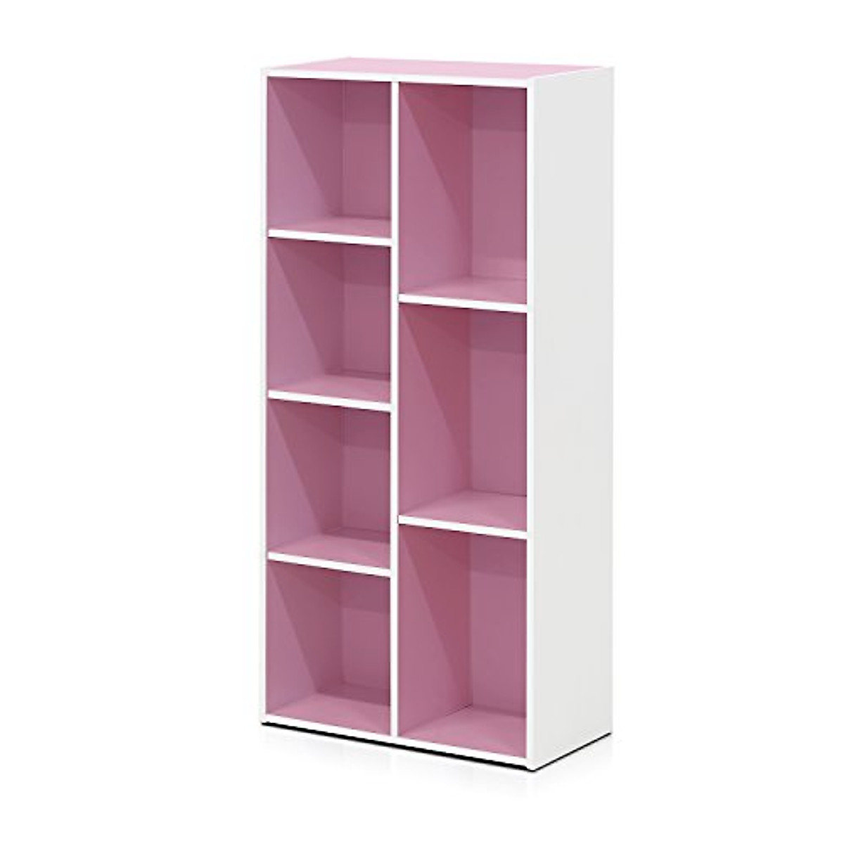 FURINNO Simplistic Study Table, Pink, 15.5 in x 31.5 in x 29.75 in (D x W x H) and Furinno 7-Cube Reversible Open Shelf, White/Pink 11048WH/PI
