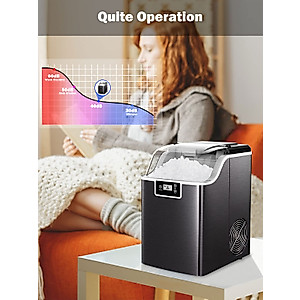 Kndko Nugget Ice Maker with Chewy Ice,High Ice-Making of 45lbs/Day/14,000pcs, Self-Cleaning,24-Hour Timer for Home Kitchen Bar Party,Bright Black Stainless Steel