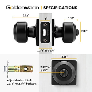 goldenwarm Black Door Knobs, Matte Black Privacy Door Knob Interior, Square Interior DoorKnobs for Bedroom, Bathroom, (6 Pack)