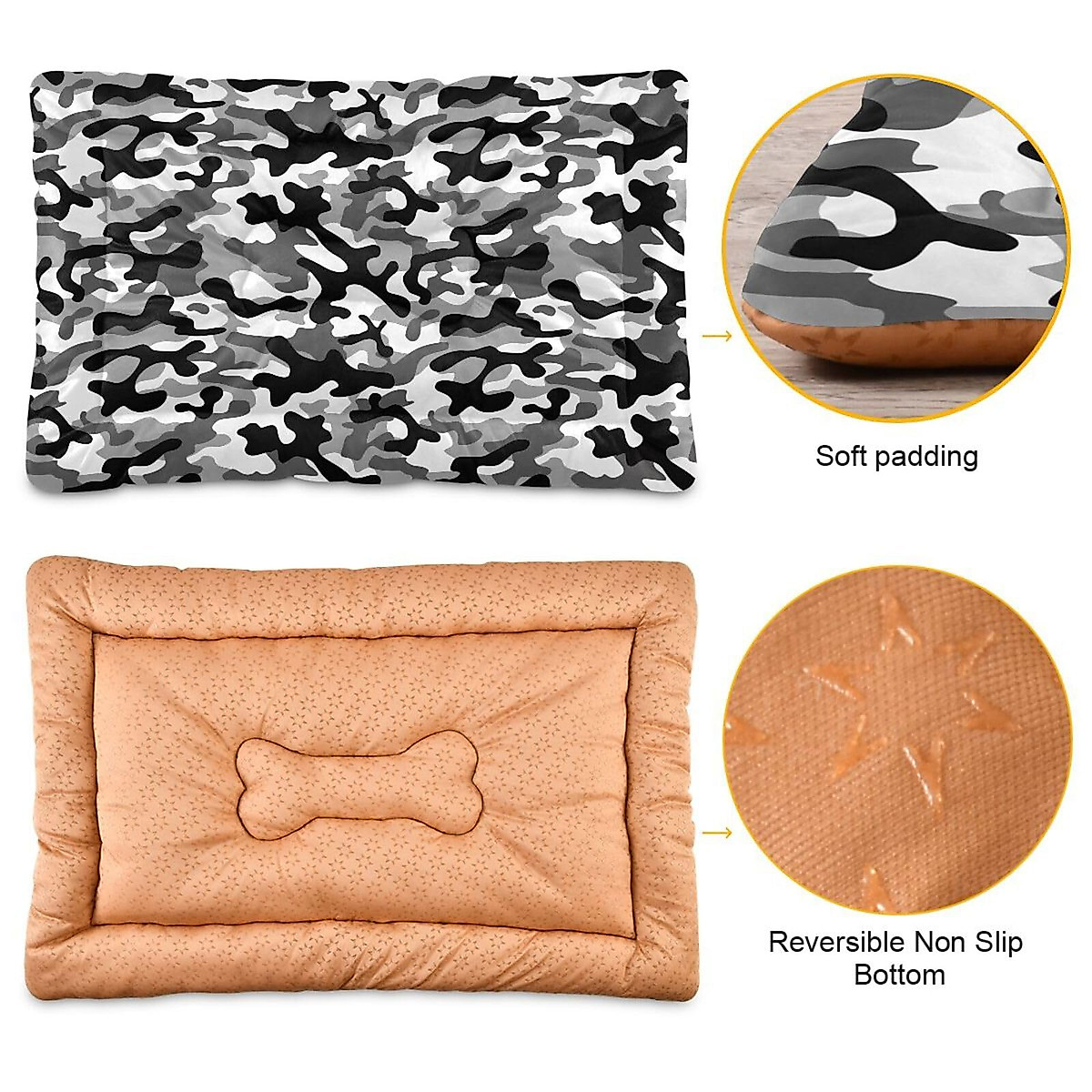 Coikll Camouflage Pet Bed Pad Soft Dog Bed Mat with Anti-Slip Bottom, Machine Washable Crate Pad Mattress for Dog Sleeping- 24 * 18inches