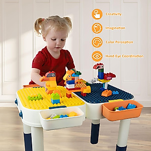 RedCrab Kids Foldable Building Block Table, Play Table and Building Blocks Toy, Children's Building Block Table with Storage, Toddler Multi Activity Play Table - Convertible into Luggage with Wheels