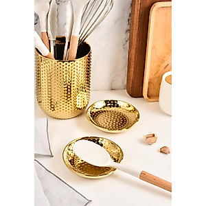 2 Pack Ceramic Spoon Rest for Stove Top, t5" Large Spoon Holder for Kitchen Counter, Ceramic Coffee Spoons Rest for Spoons, Ladles, Tong, Kitchen Spoon Holder for Multiple Utensils, Housewarming Gifts