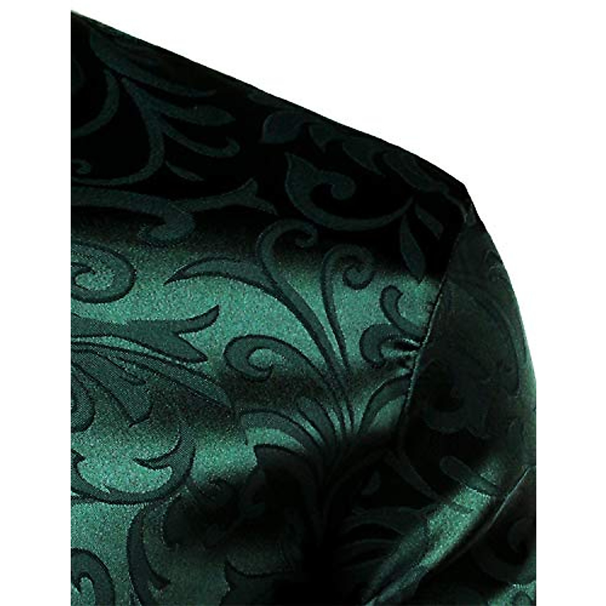 ZEROYAA Men's Luxury Jacquard Long Sleeve Dress Shirt Shiny Satin Slik Like Wedding Party Prom Shirts ZLCL27-Emerald Large