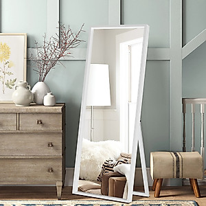 NeuType 59" X 16" Full Length Mirror MDF Frame Floor Mirror Wall Mirror Dressing Mirror Hanging or Leaning Against Wall Standing Mirror Bedroom Mirror Full Body Mirror White with Stand