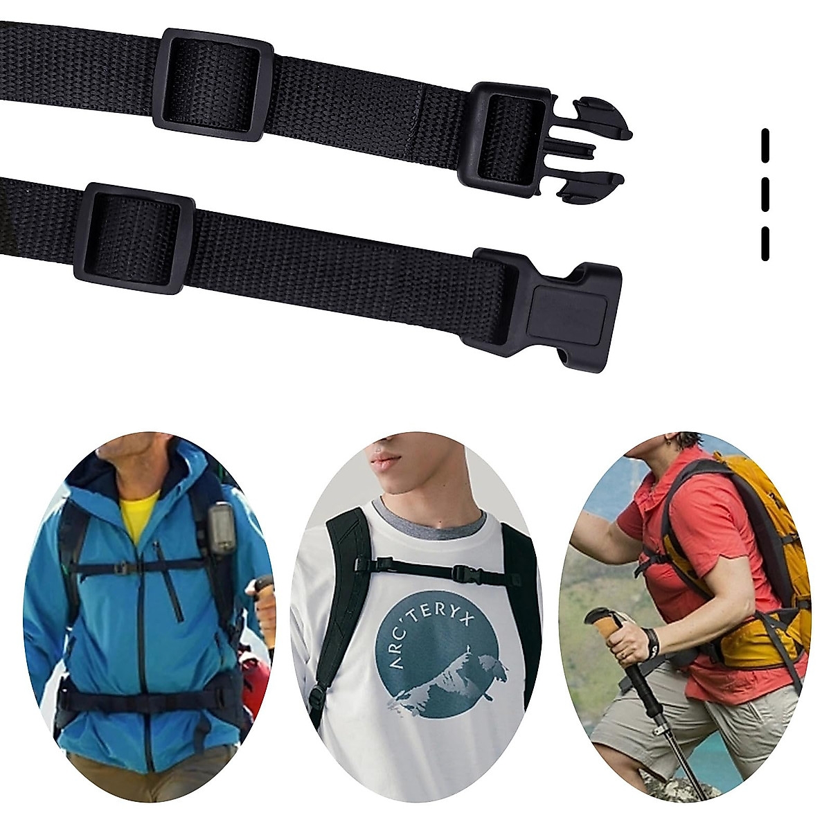 Medsuo Adjustable Backpack Chest Strap Replacement Backpack Waist Strap Sternum Strap Chest Harness Secures Chest Belt with Snap Buckles for Fabric Backpack Straps (Black)