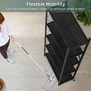 DEANIC 5-Shelf Folding Shelves Bookcase with Wheels, Heavy Duty Storage Shelves, Freestanding Metal Wire Shelving Unit for Living Room, Office, Kitchen, Basement, Pantry (Black)