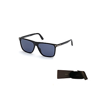 Tom Ford Fletcher FT0832 01V 57MM Shiny Black/Blue Square Sunglasses for Men + BUNDLE With Designer iWear Eyewear Kit