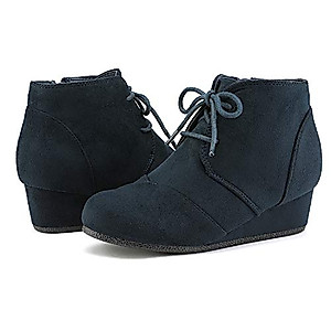 DREAM PAIRS Girls Low Wedge Heel Booties Side Zipper Ankle Boots Tomson-K Navy Size 2 Little Kid