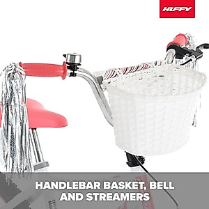 Huffy Zazzle 16" Kids Bike, Ideal for Ages 3 to 5 Years Old, Front Basket, Shimmering Streamers, Removable Training Wheels, Fun and Playful Design, Designed for Growth, Quick Connect Assembly, White