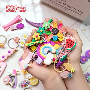 52Pcs Hairpin Candy-colored girls hair accessories,kids hair clips,toddler clips,rainbow hair clips,Flower Rainbow Candy Fruits Butterfly Cute Cartoon pattern.