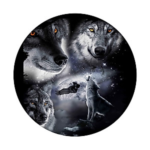 Space Wolves 3 Three Snow Wolf Howling At Moon PopSockets Swappable PopGrip