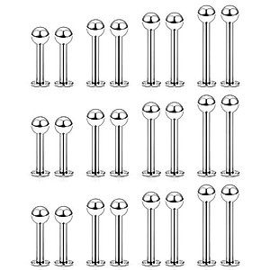 Ftovosyo Labret Barbell 24PCS Monroe Lip Barbell Ring Helix Earring Tragus Cartilage Studs Surgical Steel Piercing Jewelry for Women Men 16G 6mm 8mm 10mm 12mm