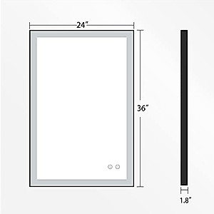 FRALIMK Black Framed LED Bathroom Vanity Mirror 24 x 36 inch, High Lumen Lighted Wall Vanity Bathroom Mirror with Lights, Anti-Fog & Auto-Off Defogging Makeup Mirror, Vertical/Horizontal