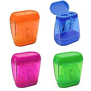 Pencil Sharpeners, 4 Pcs Pencil Sharpener Manual Double Holes Pencil Sharpener with Lid Colored Pencil Sharpener for Kids, Portable Compact Pencil Sharpeners for School Office Home Art Supply