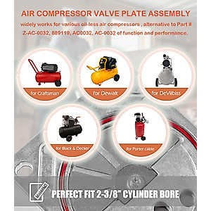 ZAC0032 Compressor Valve Plate Assembly Kit Fit for Craftsman, Dewalt, Porter Cable, DeVilbiss, Black & Decker Oil-less Air Compressors Valve Plate Replacement DAC-280 AC0032 889119 Valve Plate