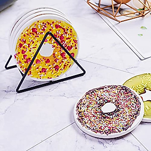 ENKORE Coaster Holder Extra Wide Triangle Design - Black Metal Rack Hold 4 to 8 Pieces Upright Standing for Better Display and Storage or Handle - Fit Round or Square Drink Mats, Sold Without Coasters