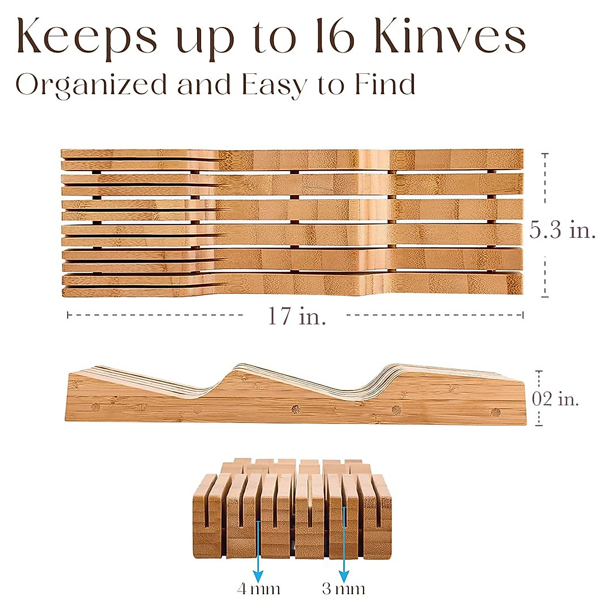 Bellemain 100% Pure Bamboo in Drawer Knife Block, Knife Organizer. Store Knives Safely with The Blades Down. Storage Solution for Your Kitchen, Drawer Knife Organizer