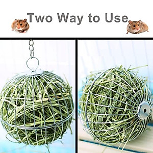 Tfwadmx Rabbit Hay Feeder, Grass Play Hay Ball Chew Toy Stainless Steel Food and Grass Frame Bowls, Small Animals Hay Manger Dispenser for Hamsters Gerbils Chinchillas Guinea Pigs