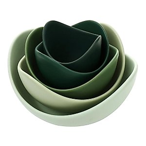 Set of 5 Lotus Ceramic Bowl Set, Decorative Porcelain Bowls Set for Salad, Oatmeal, Pasta, Fruit, Cereal, Soup, Rice, for Home Decor (Mint Green)
