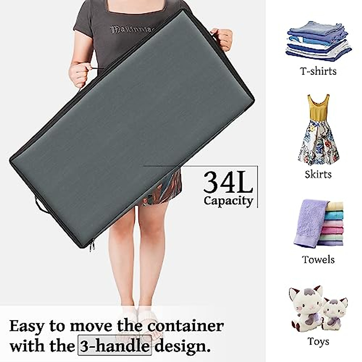 HYSEYY Under Bed Storage with Wheels 34L Underbed Storage Containers-Thicken 600D Oxford Cloth Under the Bed Organizer with 3Handles and Label Holder-Storage Drawer for Blanket, Comforter, Clothes,Toy