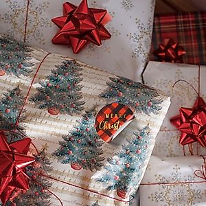 Mobiusea Creation Merry Christmas Stickers | Envelope Seals | 1.4 inch | Gold Foil | Red Buffalo Plaid Labels| Waterproof | 90-Pack for Christmas Gifts, Holiday Stickers for Envelopes, Holiday Cards