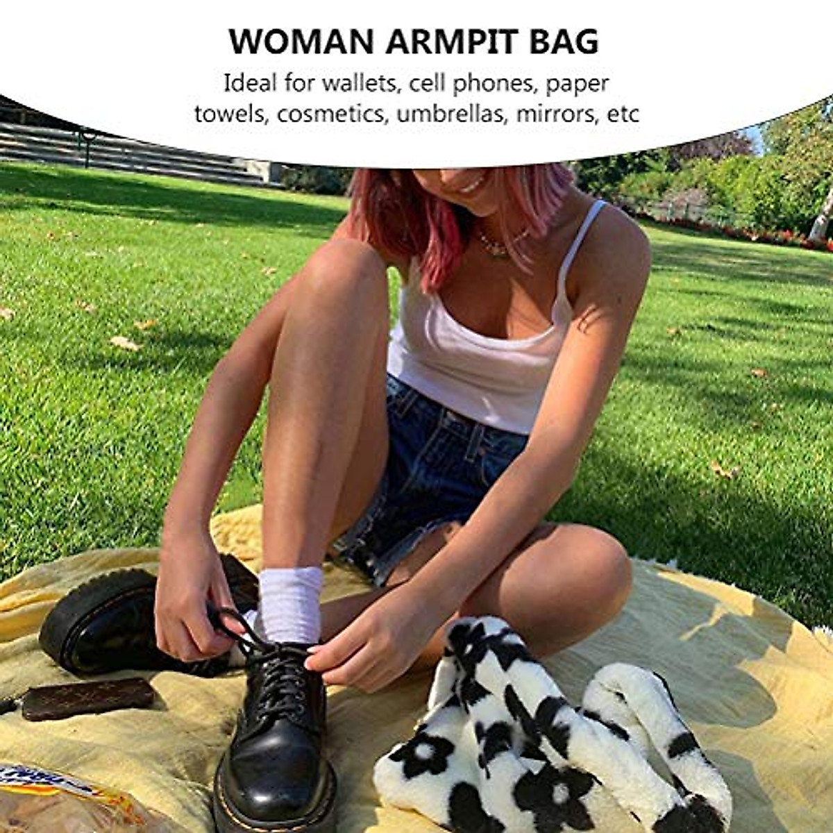 VALICLUD Fuzzy Tote Bag Hobo Bag Small Faux Fur Purse Flower Clutch Bag Furry Handbag Underarm Purse for Women