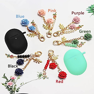for Google Pixel Buds Pro Case Cover with Keychain,Cute Silicone for Pixel Buds Pro Charging Case Protective Cover with Flowers Carabiner Key Chains for Google Buds pro case for Women Girls (Green)
