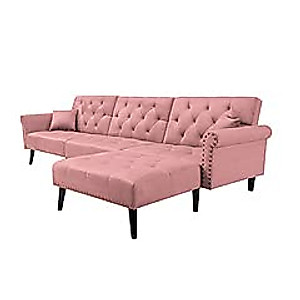 Convertible Sofa Bed Sleeper Pink Velvet
