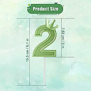 3inch Birthday Number Candle, 3D Candle Cake Topper with Crown Cake Numeral Candles Number Candles for Birthday Anniversary Parties (Green, 2)