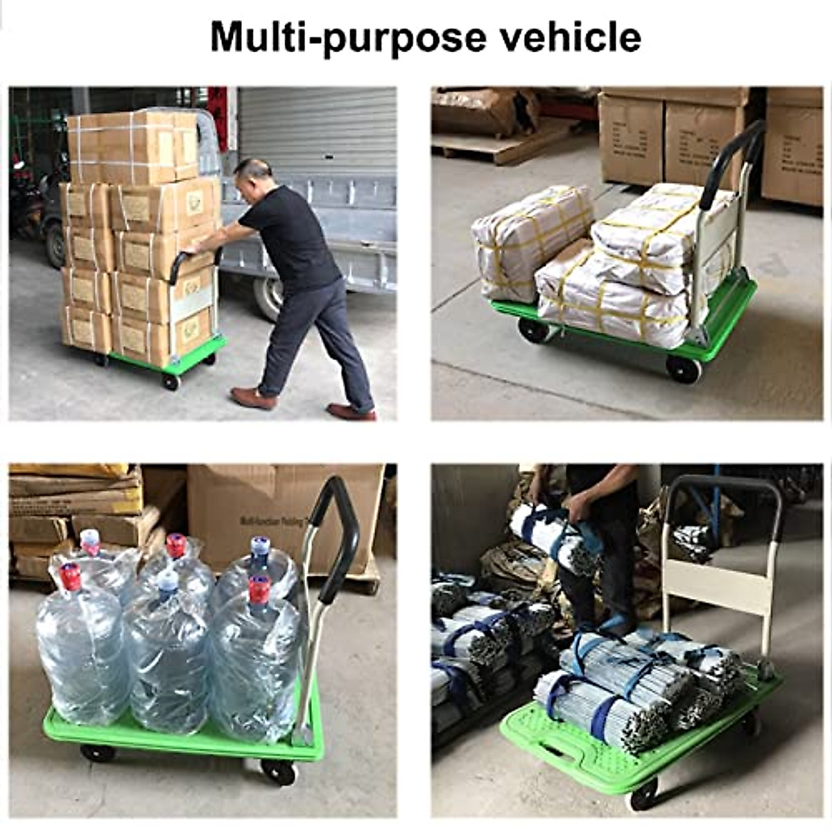Generic Hand cart,Multi-Functional Platform Truck on Wheels,with Metal Foldable Handle,Open Platform,for Bookstore Restaurant Moving cart (Color : Mute Model, Size : 90 * 60 * 86cm)