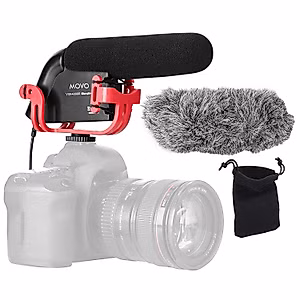 Movo VXR4000R Directional Shotgun Condenser Video Microphone with Shockmount, Low Cut Filter, Foam + Deadcat Windscreens and Carry Case - for DSLR Cameras and Camcorders