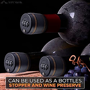 Wine Stoppers for Wine Bottles -3Pcs Combination Lock Plastic Wine Stopper Liquor Bottle Cap Reusable Wine Corks with Password Code Lock - 26mm to 28mm Black Vacuum Bottle Caps Wine Bottles Tops