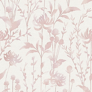 HeloHo Peel and Stick Wallpaper Pink Floral Leaf Wallpaper Self Adhesive Removable Wallpaper Waterproof Contact Paper 16.1" X 118" for Living Room Bedroom Decor