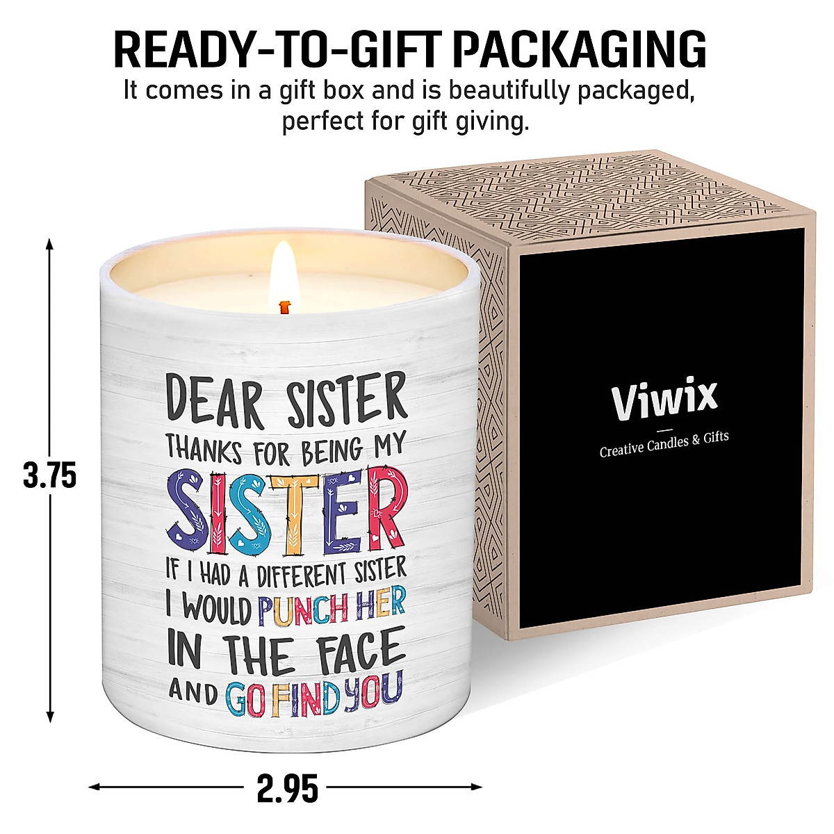 Sister Gifts from Sister, Christmas Gifts for Sister, Sister Birthday Gifts from Sister - Best Friend Giftss for Women - Birthday Gifts for Sister, Best Friend, BFF, Bestie, Soul Sister Candle 10Oz
