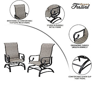 Festival Depot 5Pcs Patio Fire Pit Table Set, Outdoor Furniture Conversation Set, Propane Table and 4 Armchairs with High Textilene Back and Metal Frame for Backyard Porch Lawn Deck Garden (Grey)