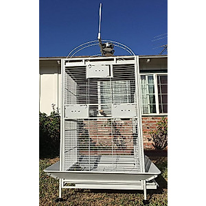 4-Size/2-Color; Extra Large Elegant Durable Play Top Bird Cage Parrot Finch Macaw Cockatoo Bird Wrought Iron Cage (White-Vein)