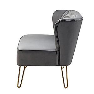 HULALA HOME 45-inch Small Velvet Upholstered Loveseat Sofa, Modern Loveseat Club Couch with Golden Metal Legs, Living Room Tufted Velvet 2 Seater Sofa for Apartment Small Spaces (Grey)