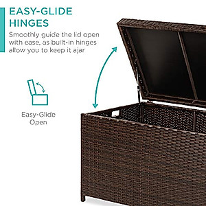 Best Choice Products 136 Gallon Large Deck Box Indoor Outdoor Storage Wicker Furniture, Organization for Patio, Living Room, Bedroom, Cushions, Pool Accessories w/Safety Pneumatic Hinges - Brown