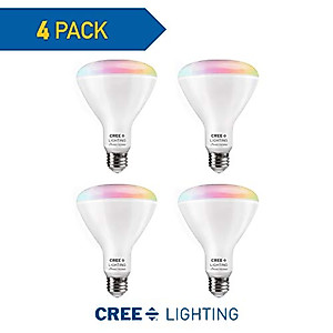 Cree Lighting Connected Max Smart Led Bulb Br30 Indoor Flood Tunable White + Color Changing, 2.4 Ghz, Compatible with Alexa and Google Home, No Hub Required, Bluetooth + WiFi, 4Pk