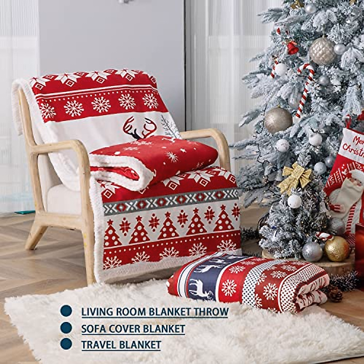 Christmas Throw Blanket, Soft Cozy Fleece Sherpa Fuzzy Blanket, Warm Plush Fluffy Flannel Throw Blanket Fall Winter for Couch Bed 50" X 60"